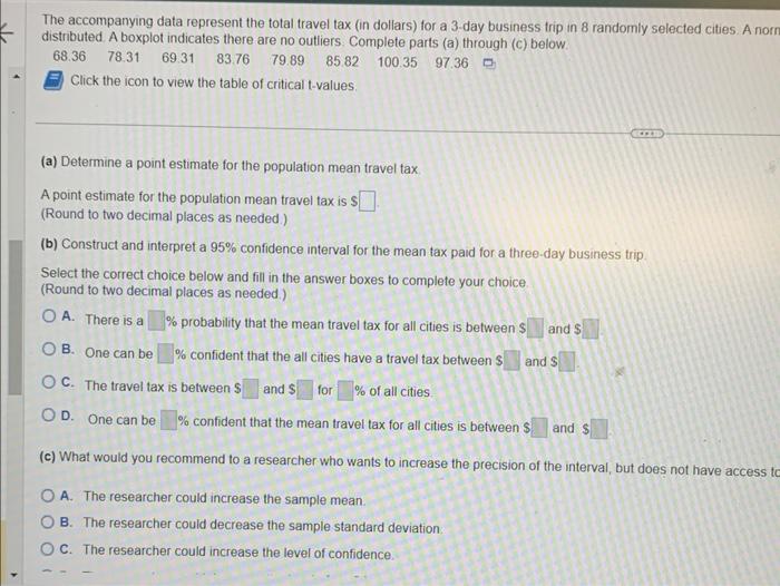 Solved The accompanying data represent the total travel tax | Chegg.com