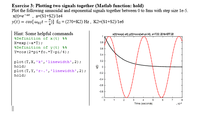 Solved Exercise 3: Plotting two signals together (Matlab | Chegg.com