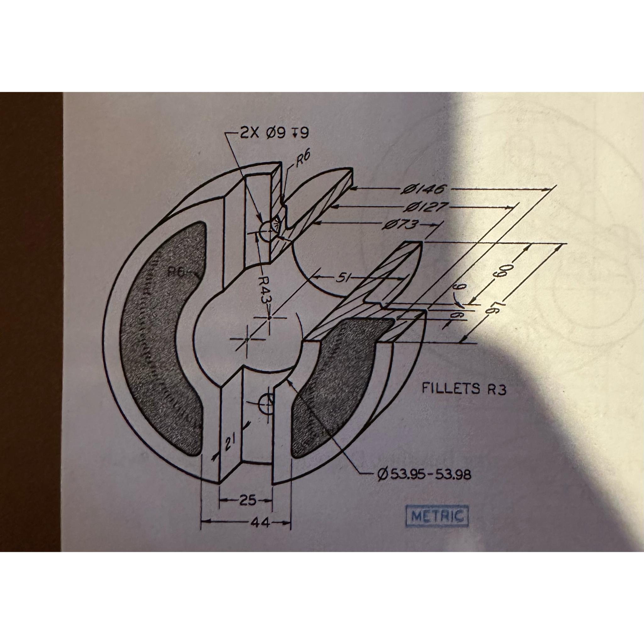 I am needing a front, top, and half section view | Chegg.com