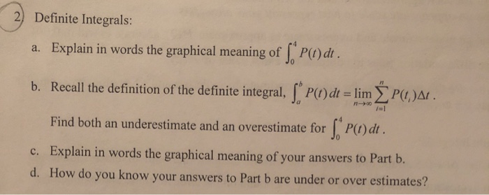Solved Definite Integrals: a. Explain in words the graphical | Chegg.com