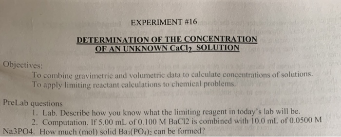Solved EXPERIMENT #16 DETERMINATION OF THE CONCENTRATION OF | Chegg.com