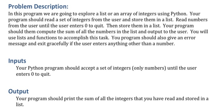Solved Problem Description: In this program we are going to | Chegg.com