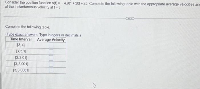 Solved Consider The Position Function S T −4 9t2 30t 25