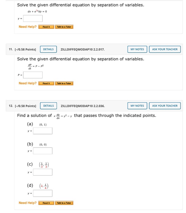 Solved Solve the given differential equation by separation | Chegg.com