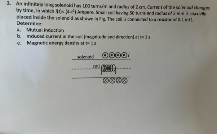 Solved 3. An infinitely long solenoid has 100 turns/m and | Chegg.com