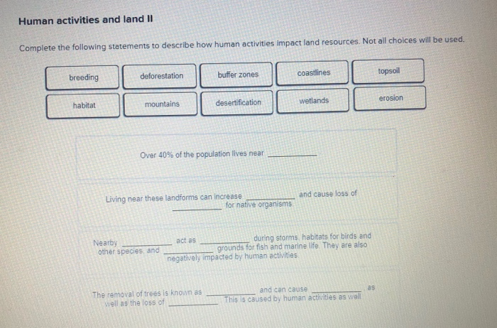 Solved Human activities and land II Complete the following | Chegg.com