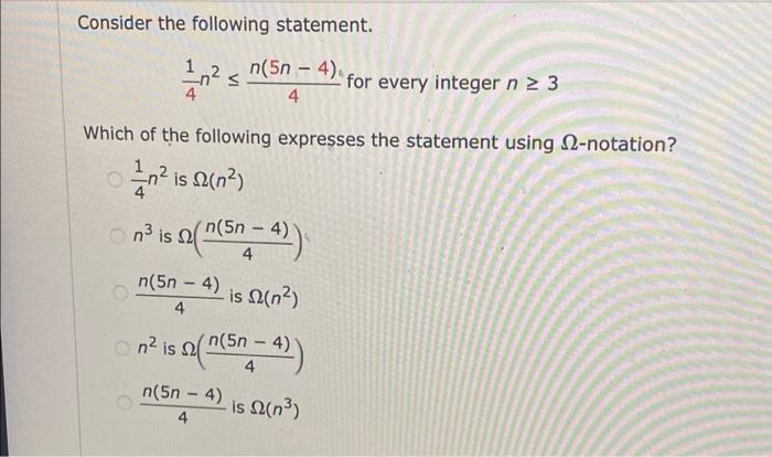 Solved Consider the following statement. In2s n(5n - 4). for | Chegg.com