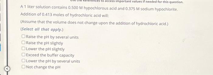 Solved A 1 liter solution contains 0.500M hypochlorous acid | Chegg.com