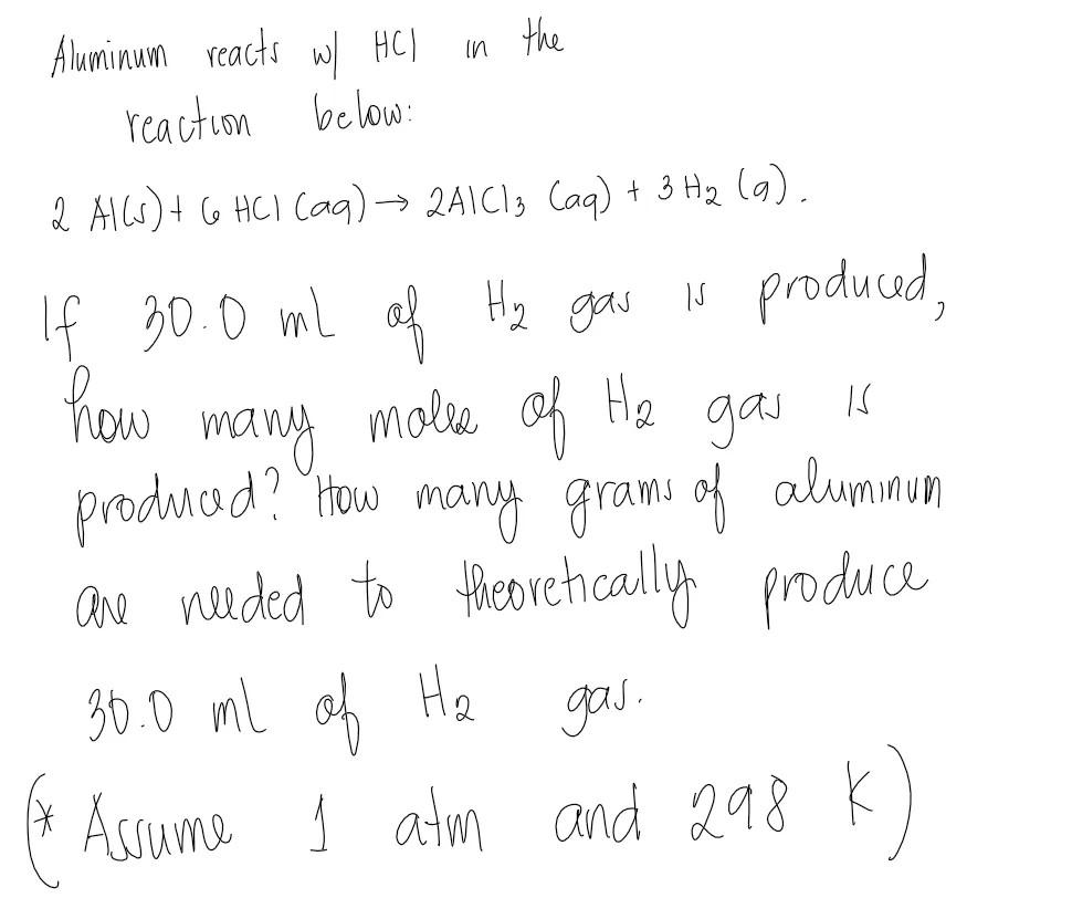 Solved Aluminum reacts ω/HCl in the reaction below: | Chegg.com