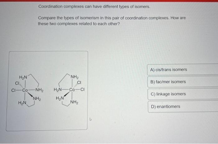 Solved Coordination complexes can have different types of | Chegg.com