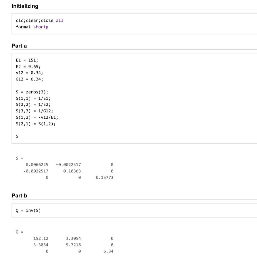 Solved Initializing clc; clear; close all format shortg Part | Chegg.com