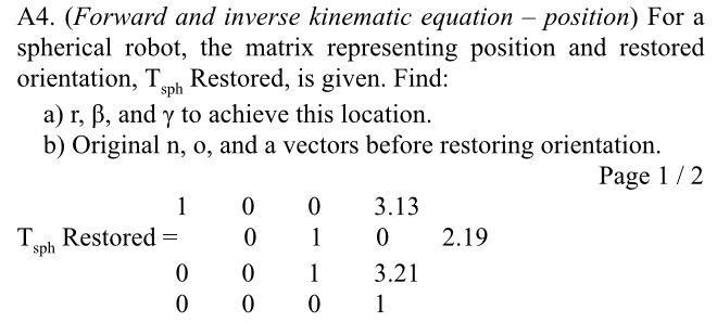 A4. (Forward and inverse kinematic equation - | Chegg.com