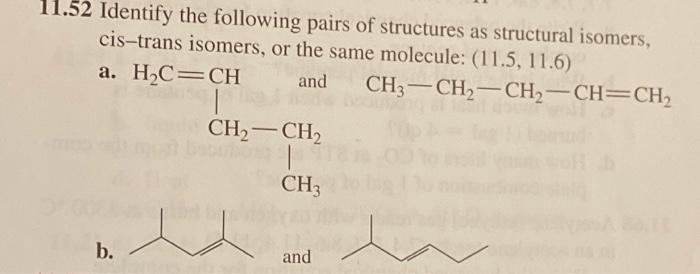 Solved 11.52 Identify the following pairs of structures as | Chegg.com