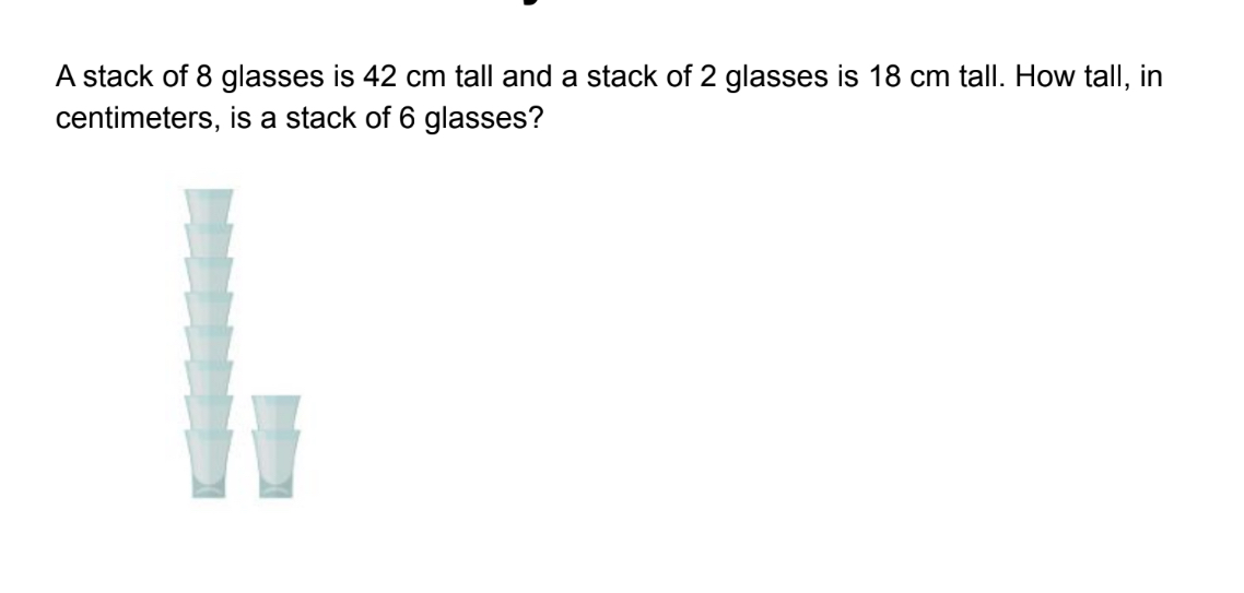 Solved A stack of 8 ﻿glasses is 42cm ﻿tall and a stack of 2 | Chegg.com