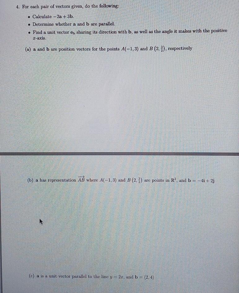 Solved 4. For each pair of vectors given, do the following: | Chegg.com