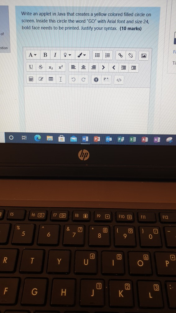 Solved Write an applet in Java that creates a yellow colored | Chegg.com