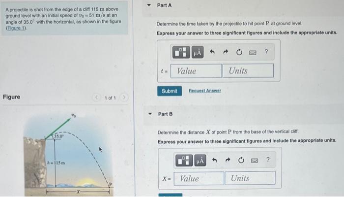 Solved A projectile is shot from the edge of a cliff 115 m | Chegg.com