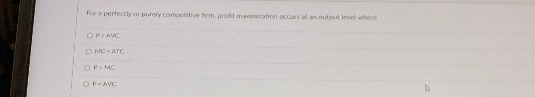 Solved For a perfectly or purely competitive firm, profit | Chegg.com