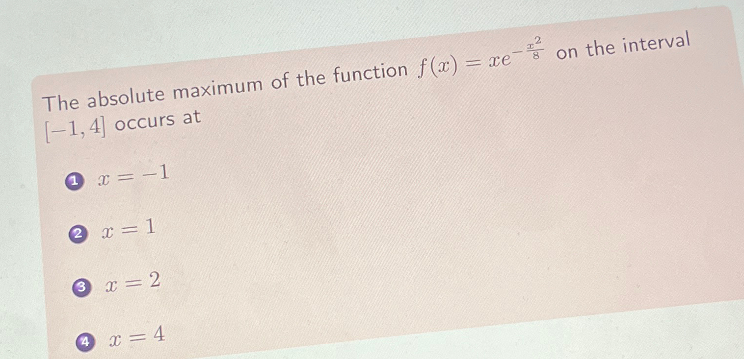 Solved The absolute maximum of the function f(x)=xe-x28 ﻿on | Chegg.com
