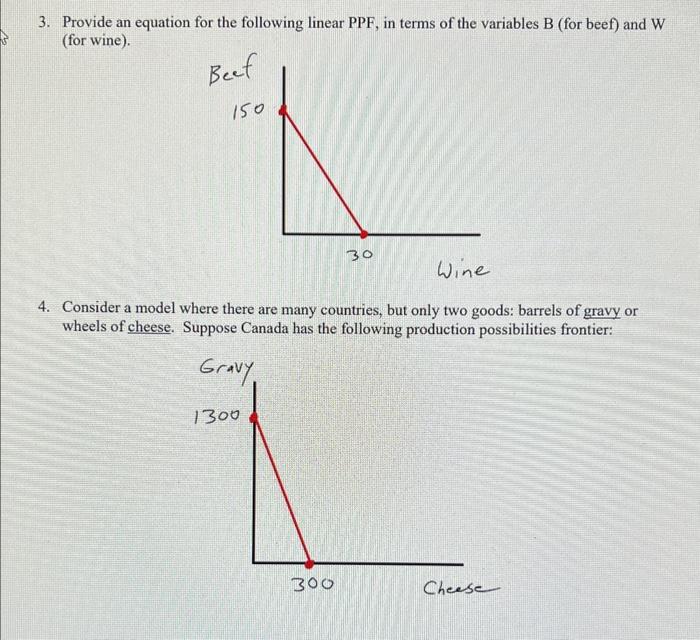 Solved 3. Provide an equation for the following linear PPF, | Chegg.com
