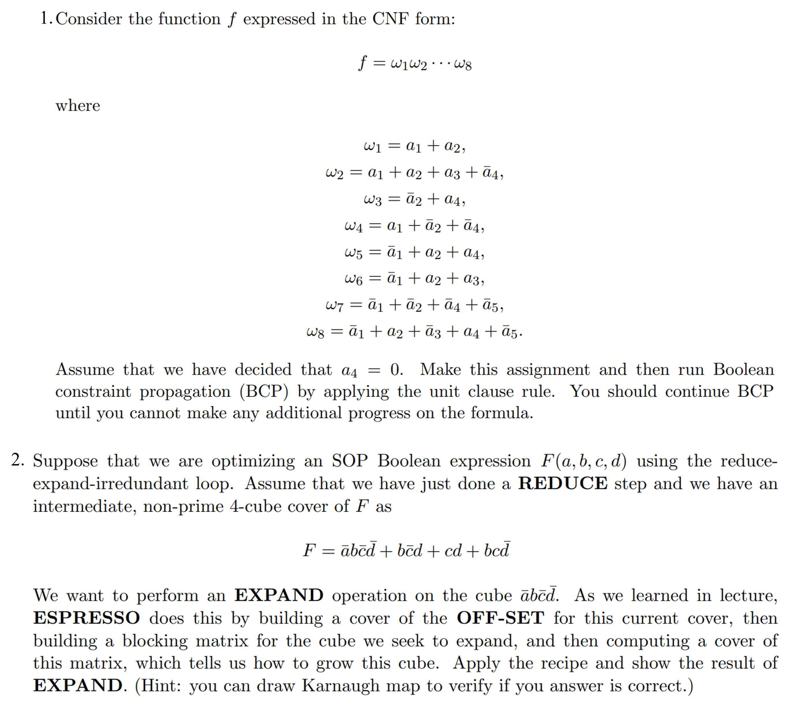 Solved Consider the function f ﻿expressed in the CNF | Chegg.com