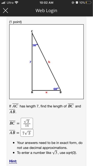 Solved A B Use “AB”, "BC", and "AC" as the side lengths. | Chegg.com