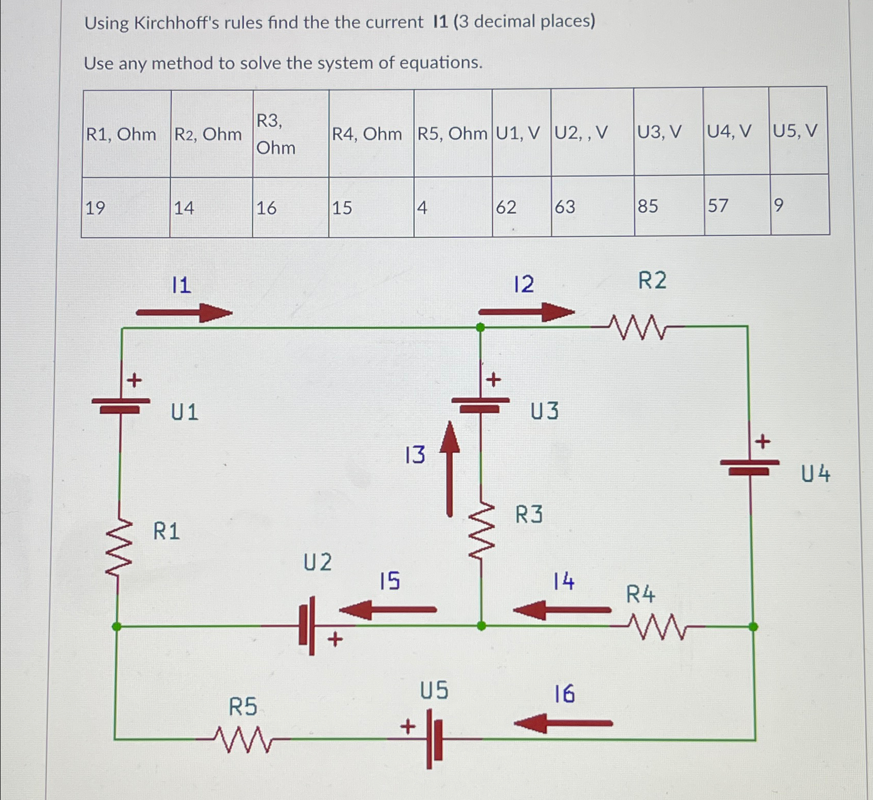 Using Kirchhoff's rules find the the current I1 (3 | Chegg.com