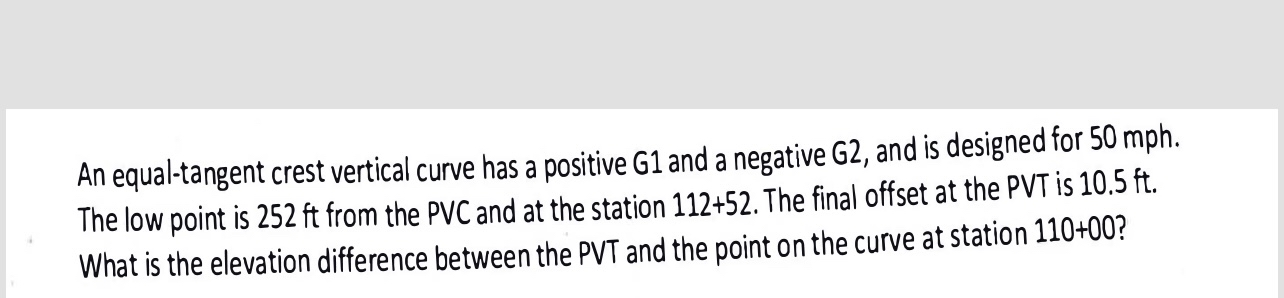 Solved An equal-tangent crest vertical curve has a positive | Chegg.com