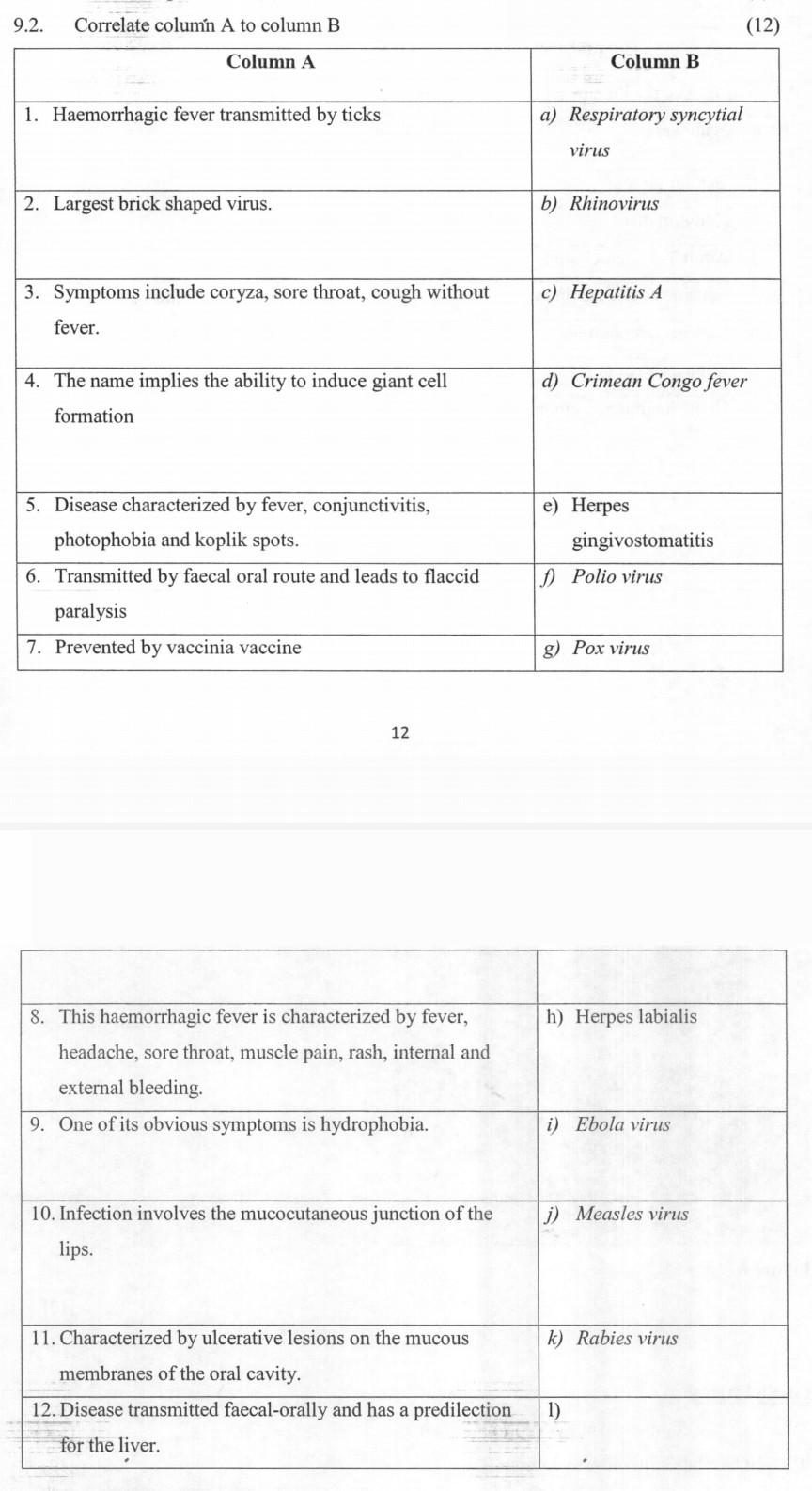 Solved 9.2. Correlate columin A to column B | Chegg.com