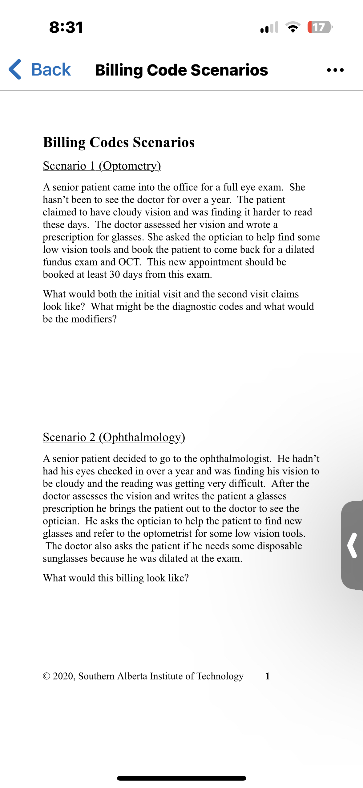 Solved 8:3117Back Billing Code ScenariosBilling Codes | Chegg.com