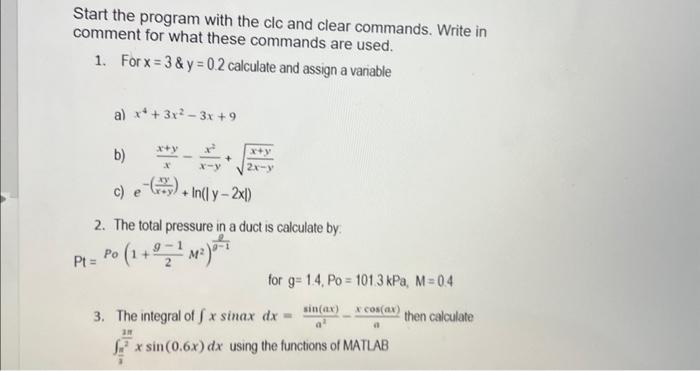 Solved Start the program with the clc and clear commands. | Chegg.com