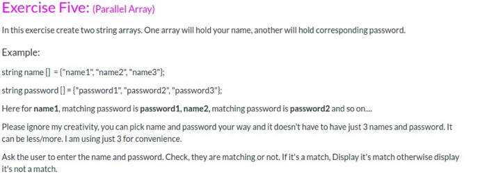 Solved Exercise Five: (Parallel Array) In this exercise | Chegg.com