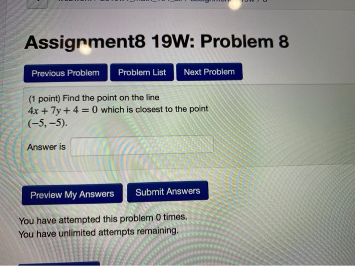 Solved Assignment8 19w Problem 8 Next Problem Previous 