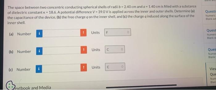 Solved The space between two concentric conducting spherical | Chegg.com