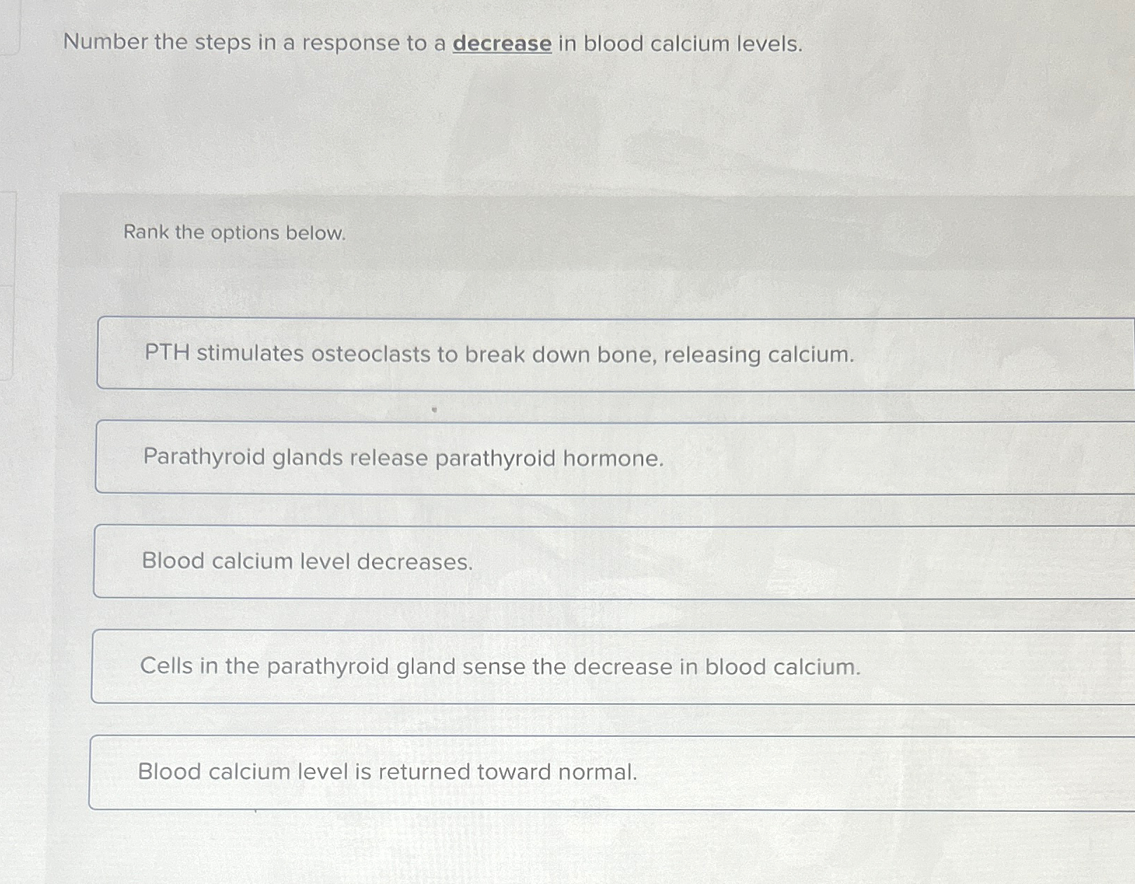 Solved Number the steps in a response to a decrease in blood | Chegg.com