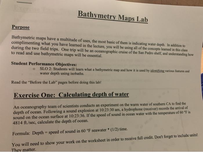 Solved Bathymetry Maps Lab Purpose Bathymetric maps have a | Chegg.com