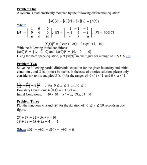 Problem One A system is mathematically modeled by the | Chegg.com