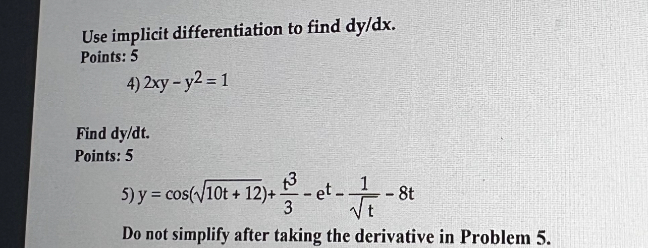 Solved Use implicit differentiation to find dy/dx.Points: | Chegg.com