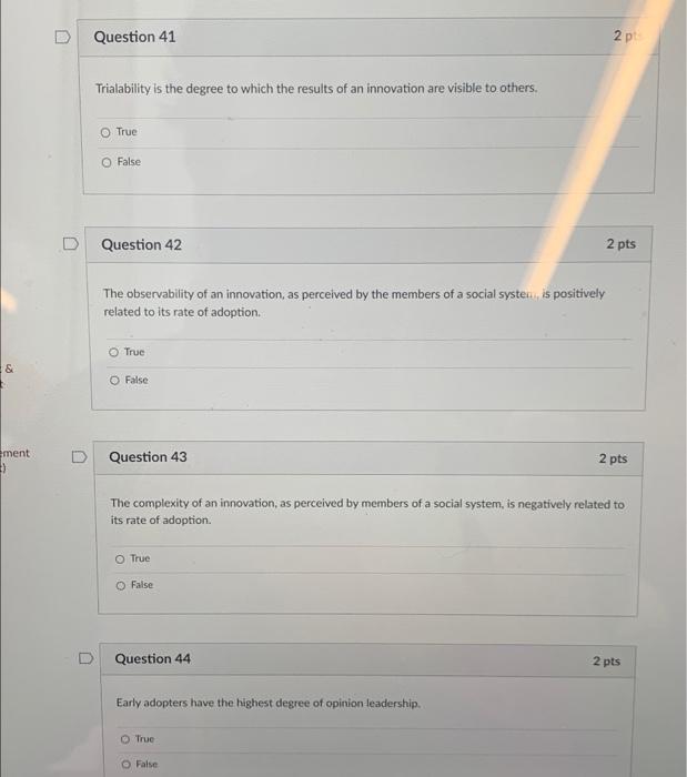 Solved Question 41 2p Trialability is the degree to which | Chegg.com