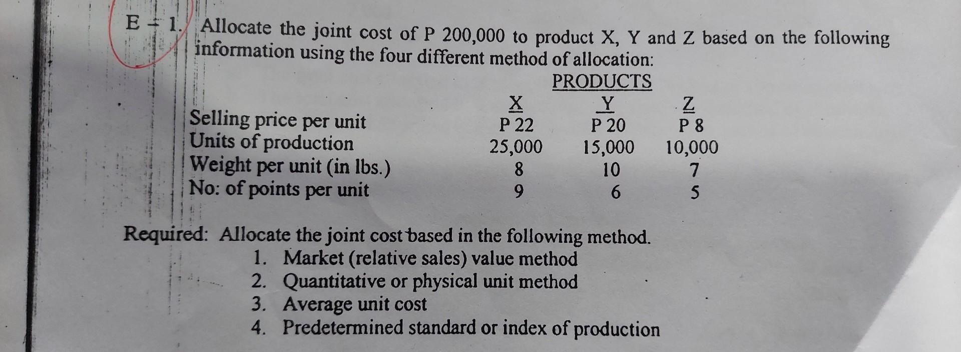 Solved E-1. Allocate the joint cost of P200,000 to product | Chegg.com