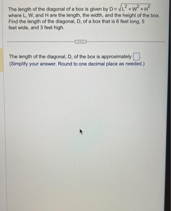 Solved The length of the diagonal of a box is given by | Chegg.com