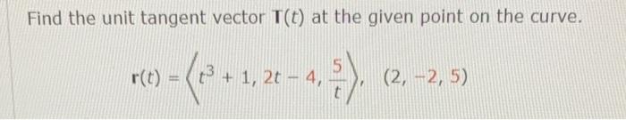 Solved Find the unit tangent vector T(t) at the given point | Chegg.com