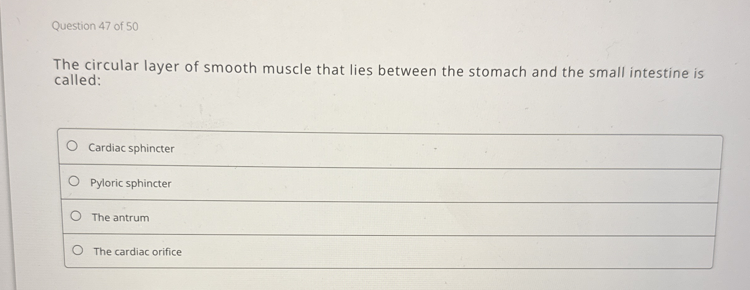Solved Question 47 ﻿of 50The circular layer of smooth muscle | Chegg.com