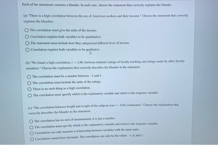 Solved Each of the statements contains a blunder. In each | Chegg.com