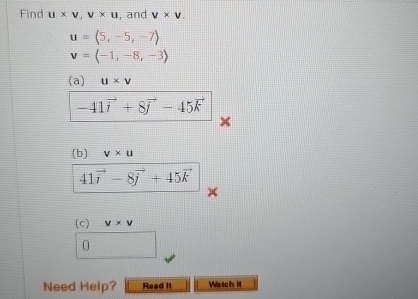 Solved Find u×v,v×u, ﻿and | Chegg.com