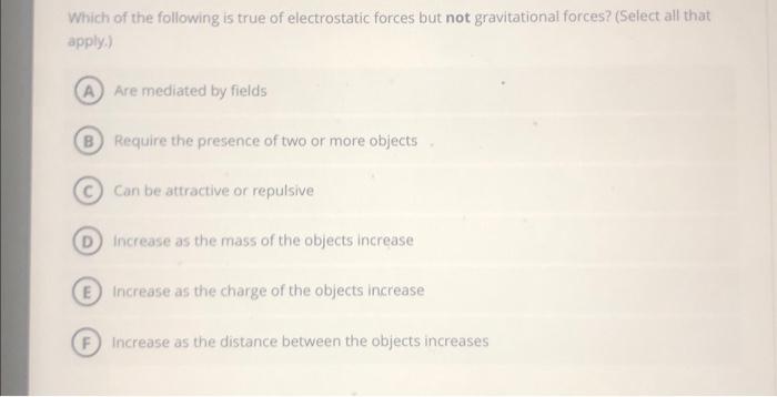 Solved Which of the following is true of electrostatic | Chegg.com