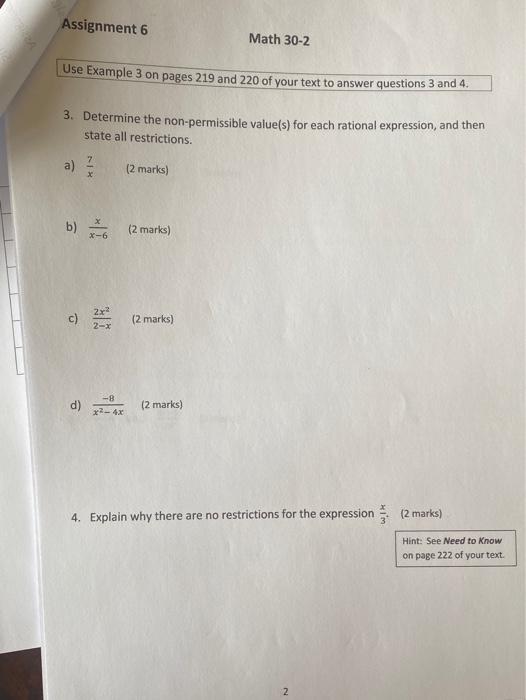 Solved Assignment 6 Math 30-2 Use Example 3 on pages 219 and | Chegg.com