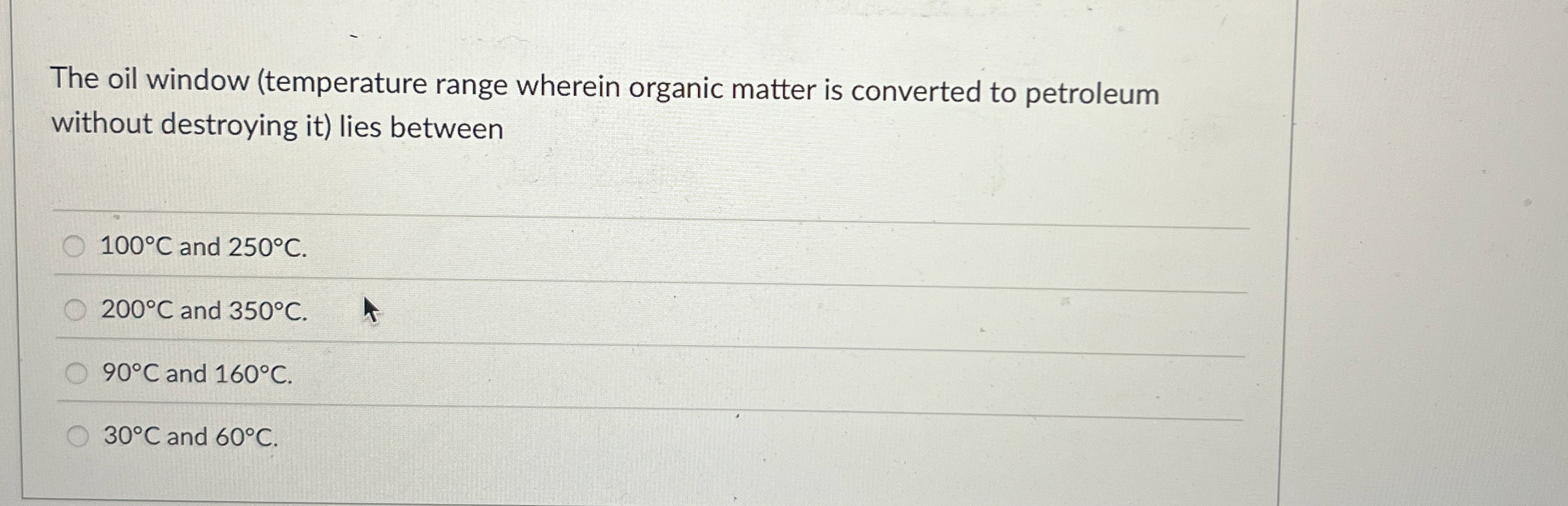 Solved The oil window (temperature range wherein organic | Chegg.com