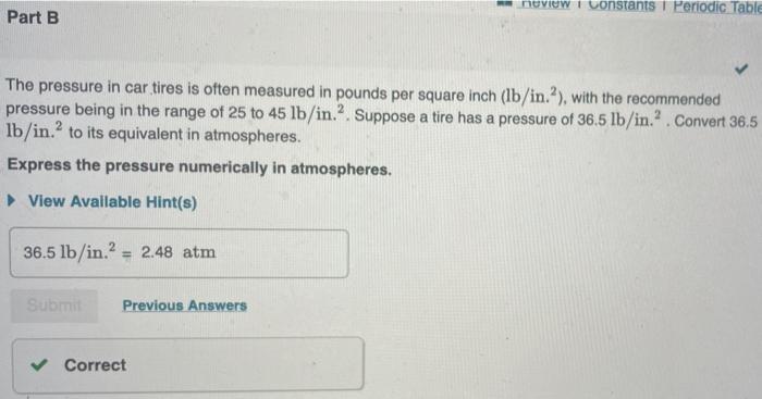 Solved Part A Convert 1.00 atm of pressure to its equivalent | Chegg.com