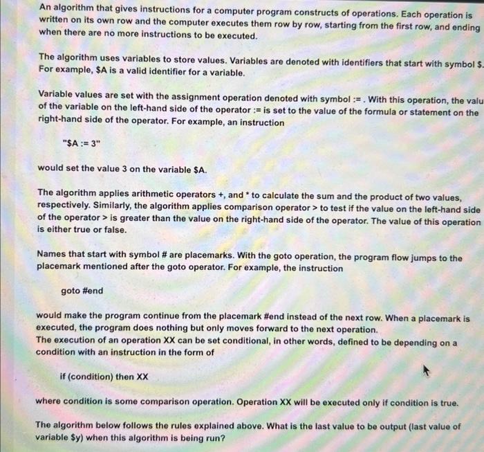 Solved An algorithm that gives instructions for a computer | Chegg.com